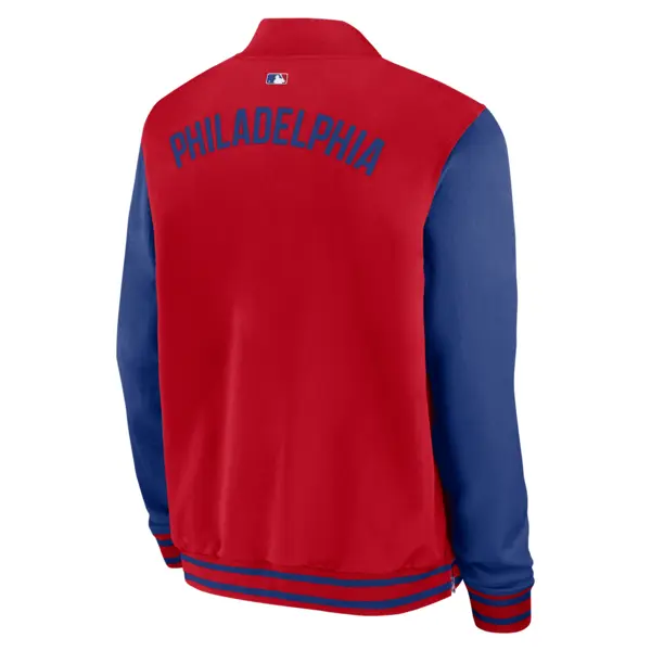 Nike Philadelphia Phillies Authentic Collection Dugout Mlb Full-zip Bomber Jacket - Red