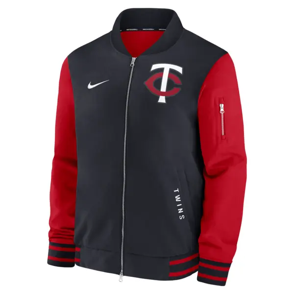 Nike Minnesota Twins Authentic Collection Dugout Mlb Full-zip Bomber Jacket - Blue