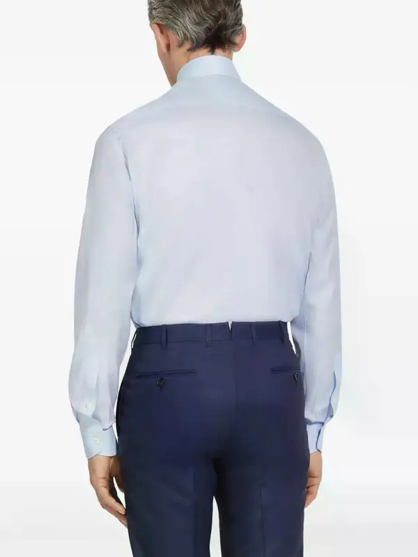Zegna Micro-checked 300 Cotton Shirt - Blue
