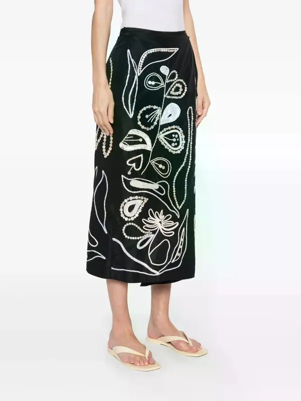 FORTE_FORTE Embroidered Taffeta Midi Skirt