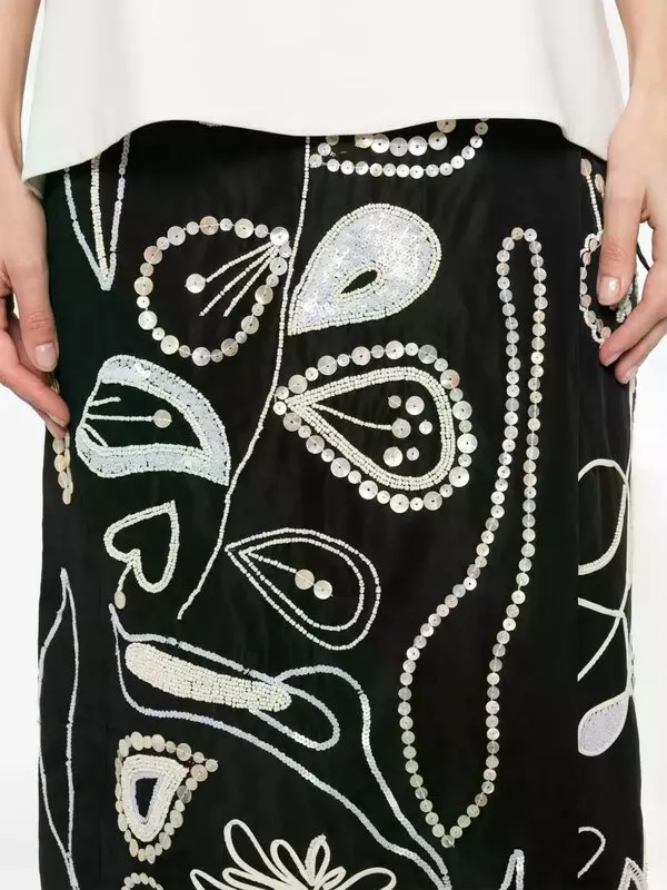FORTE_FORTE Embroidered Taffeta Midi Skirt
