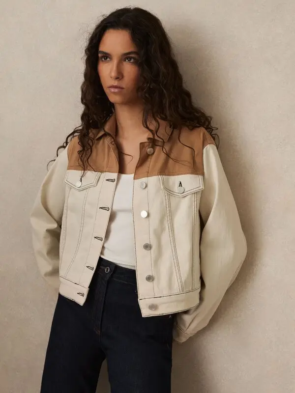 REISS Maddie Color-block Denim Jacket