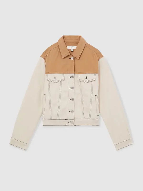 REISS Maddie Color-block Denim Jacket