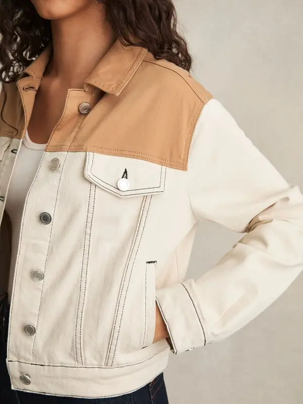 REISS Maddie Color-block Denim Jacket