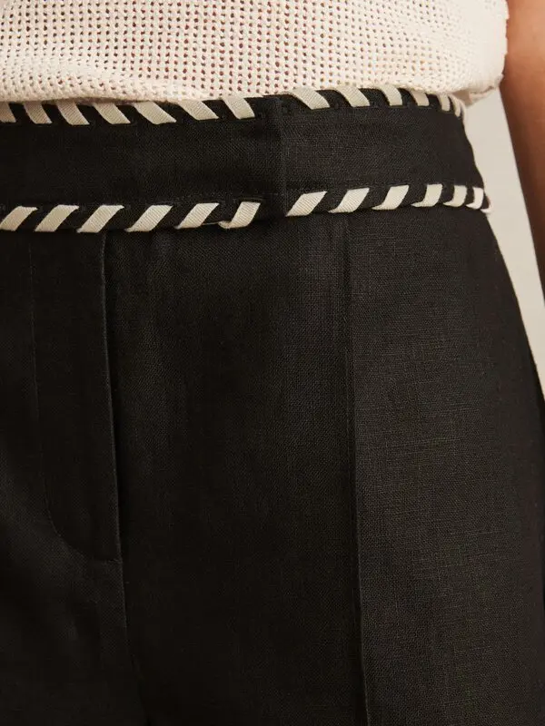 REISS Linen Whipstitch Shorts - Black
