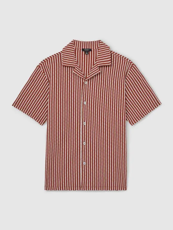 REISS Tower Textured-stripe Cuban-collar Shirt