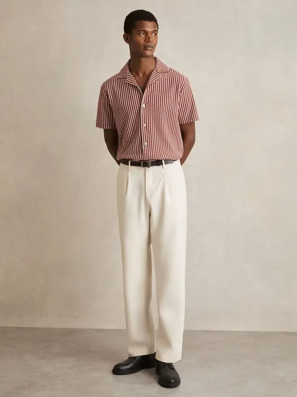 REISS Tower Textured-stripe Cuban-collar Shirt