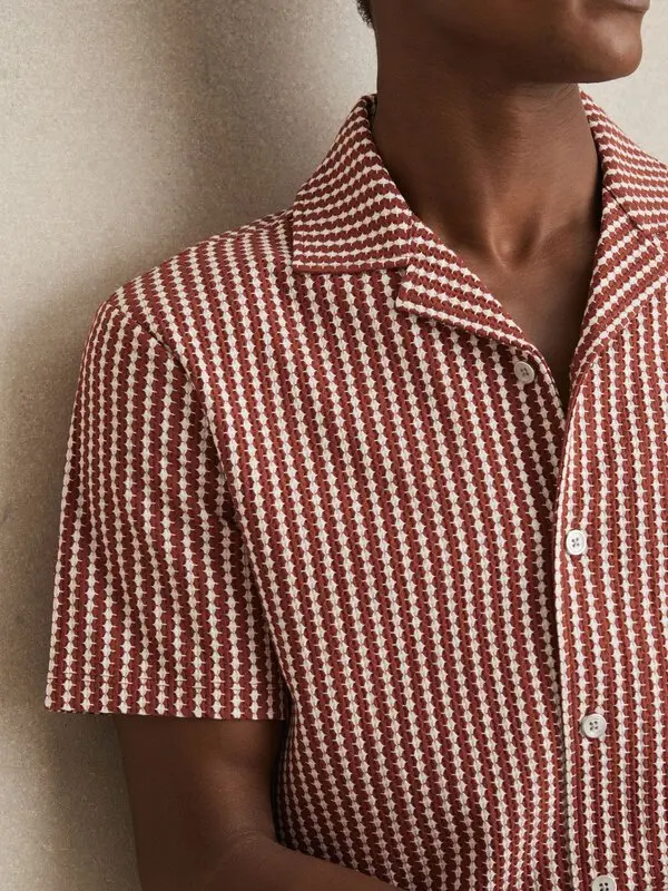 REISS Tower Textured-stripe Cuban-collar Shirt