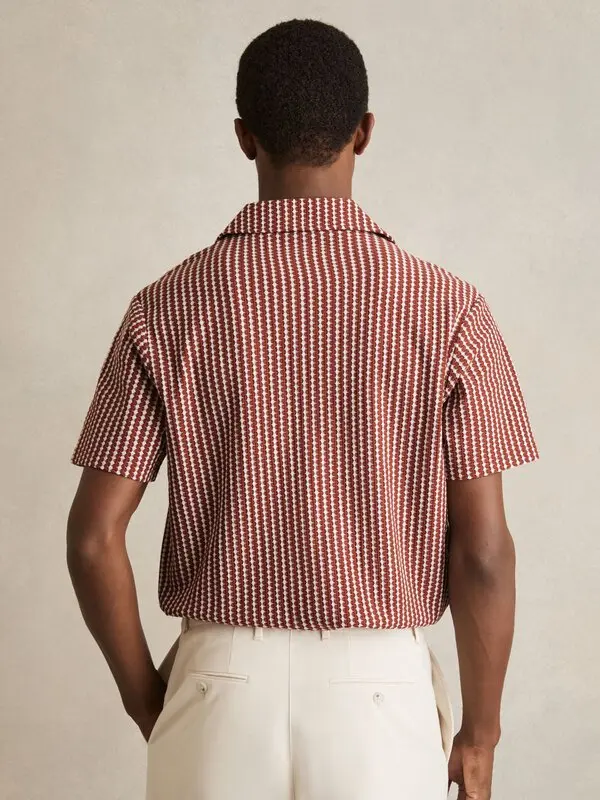 REISS Tower Textured-stripe Cuban-collar Shirt
