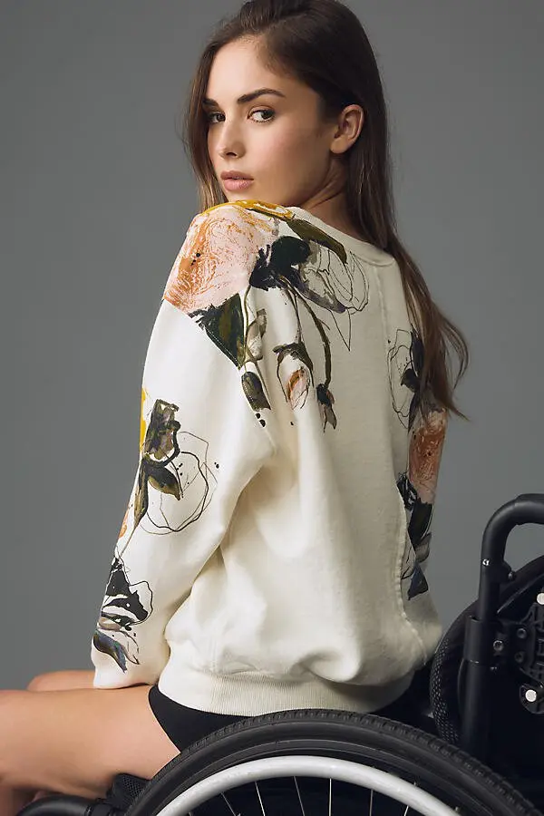 PILCRO Niki Bubble Sweatshirt With Leigh Viner Floral Print - Neutral Pattern
