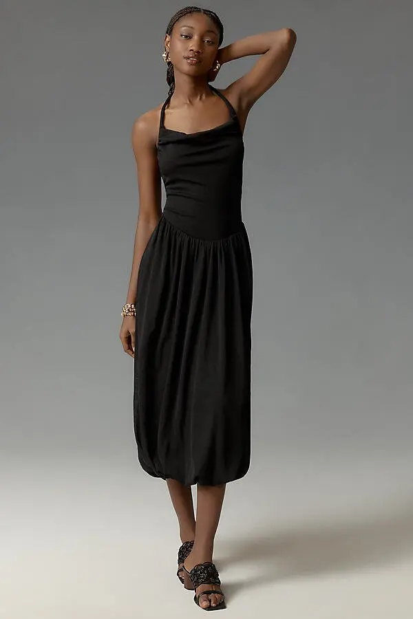 Anthropologie Cowl-Neck Bubble-Hem Dress In Black - 76% Off | Editorialist