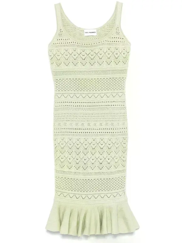 DES_PHEMMES Openwork Knitted Midi Dress - Green