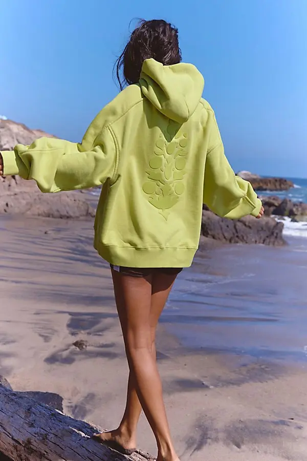 Free People A Cut Above Flocked Buti Logo Hoodie - Honeydew
