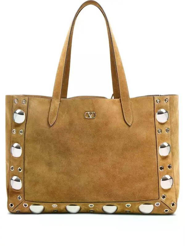 Valentino Garavani Nellcôte Suede Shopping Bag With Ball Studs - Neutrals
