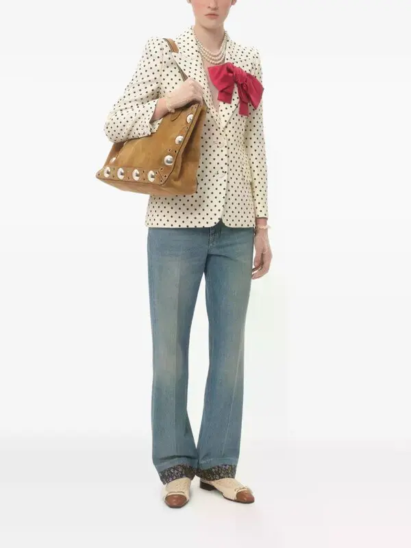 Valentino Garavani Nellcôte Suede Shopping Bag With Ball Studs - Neutrals