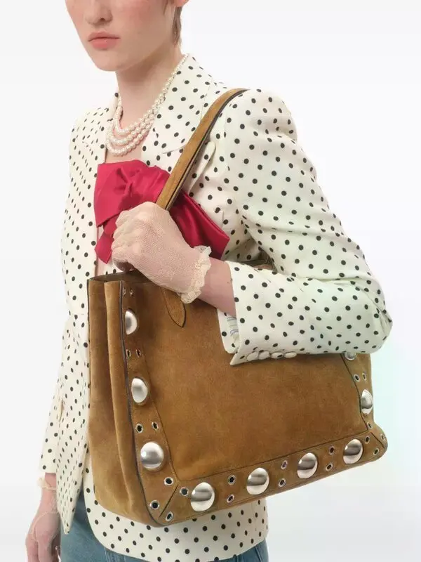 Valentino Garavani Nellcôte Suede Shopping Bag With Ball Studs - Neutrals