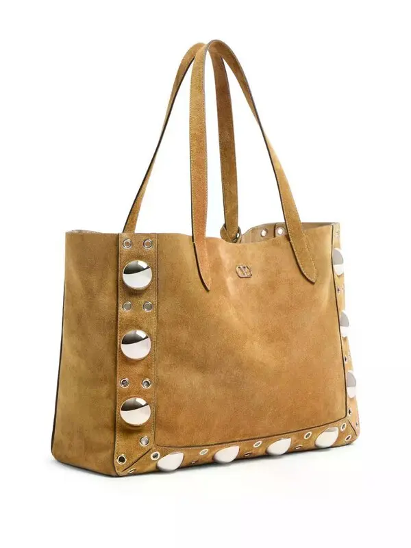 Valentino Garavani Nellcôte Suede Shopping Bag With Ball Studs - Neutrals