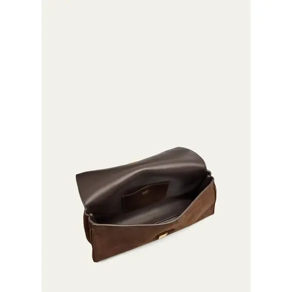 Khaite Audrey Flap Suede Clutch Bag - Dark Brown