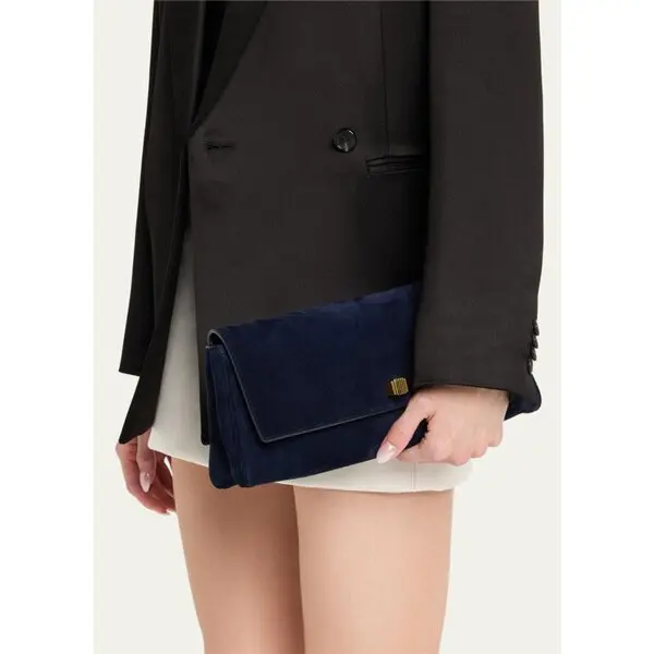 Khaite Audrey Flap Suede Clutch Bag - Dark Brown