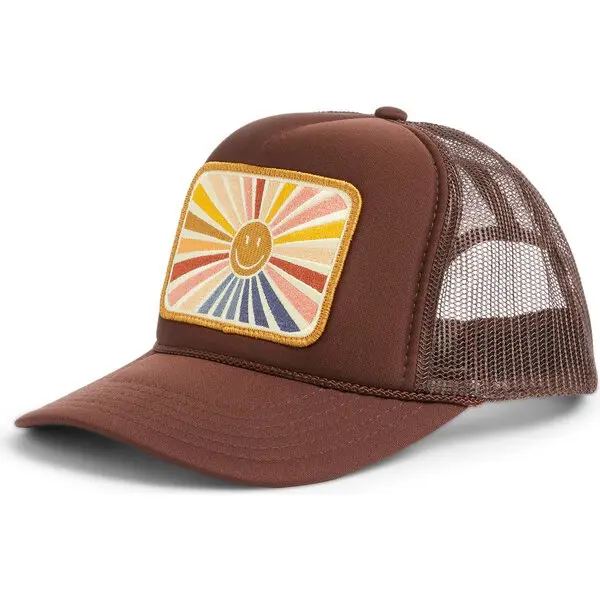 FRIDAY FEELIN’ Sunray Smile Patch Trucker Hat - Brown