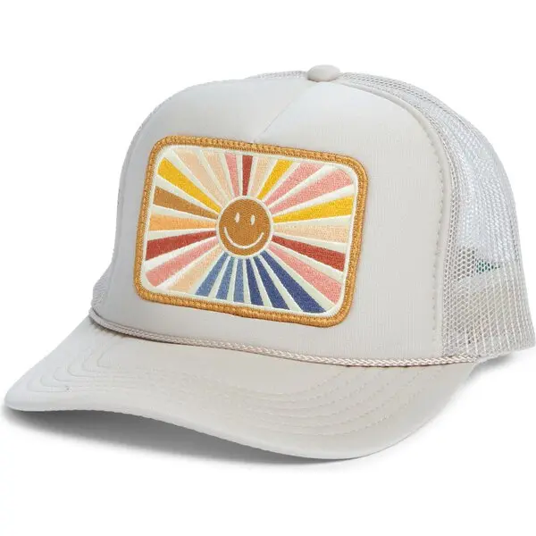 FRIDAY FEELIN’ Sunray Smile Patch Trucker Hat - Tan