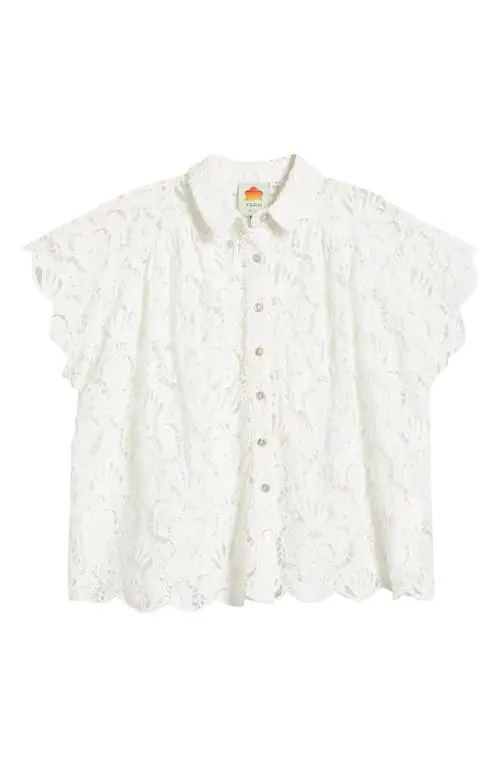 Farm Rio Seashell Embroidered Eyelet Cotton Button-up Shirt