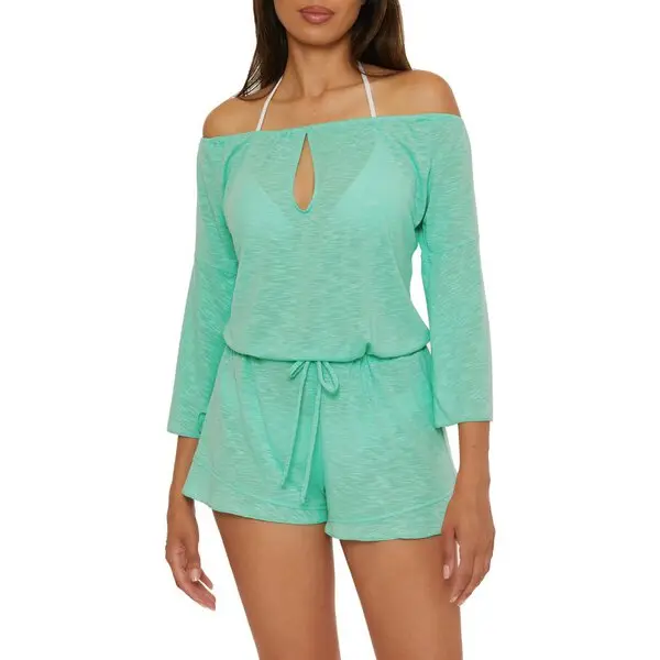 Becca Breezy Basics Off-the-shoulder Cover-up Romper - Aqua Sea