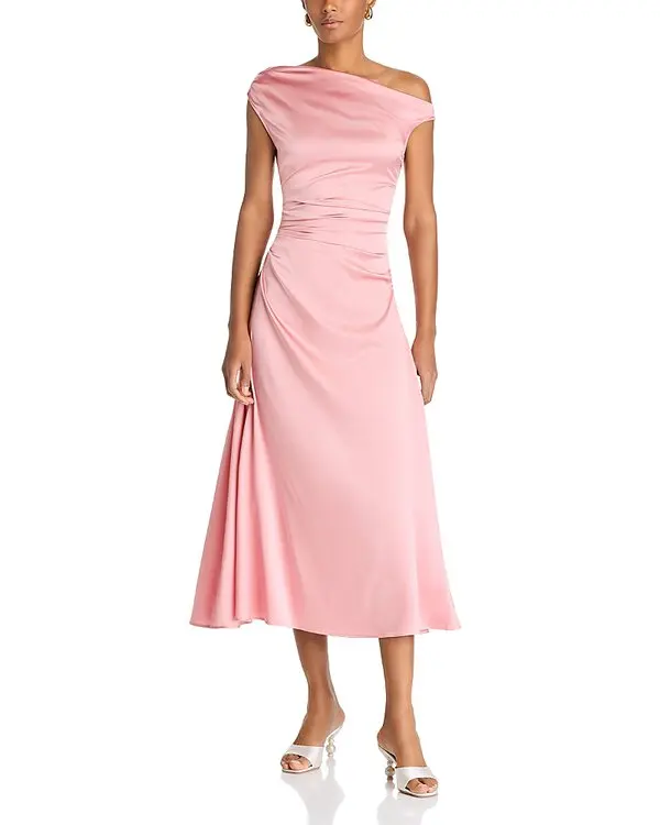 Staud Phare Draped Silk Midi Dress - Rose - 60% Off | Editorialist
