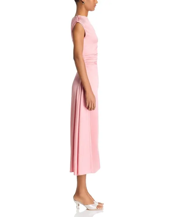 Staud Phare Draped Silk Midi Dress - Rose - 60% Off | Editorialist