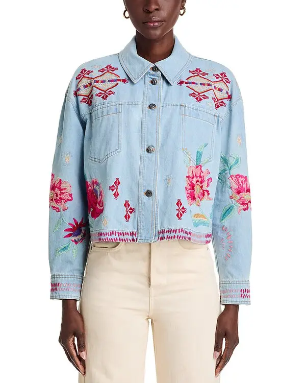 Johnny Was Talulla Cropped Denim Jacket - Denim Blue