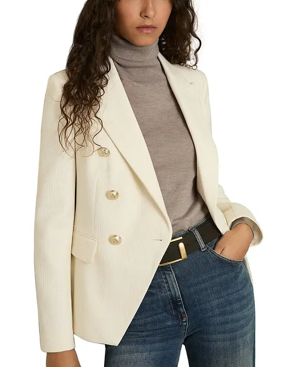 REISS Tally Double Breasted Jacket - White