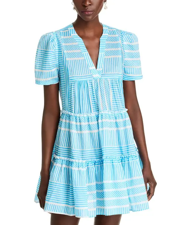 Aqua V-neck Mini Dress Exclusive - New Blue/white