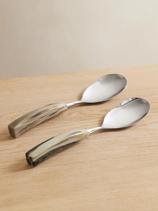 Brunello Cucinelli Set Of Two Stainless Steel And Horn Serving Spoons - Neutrals