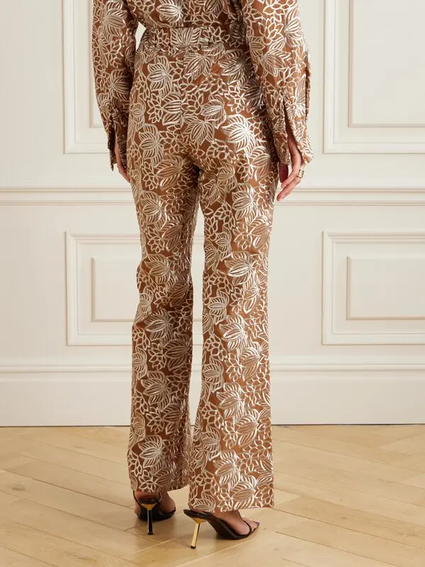 DIMA AYAD Embroidered Satin Straight-leg Pants