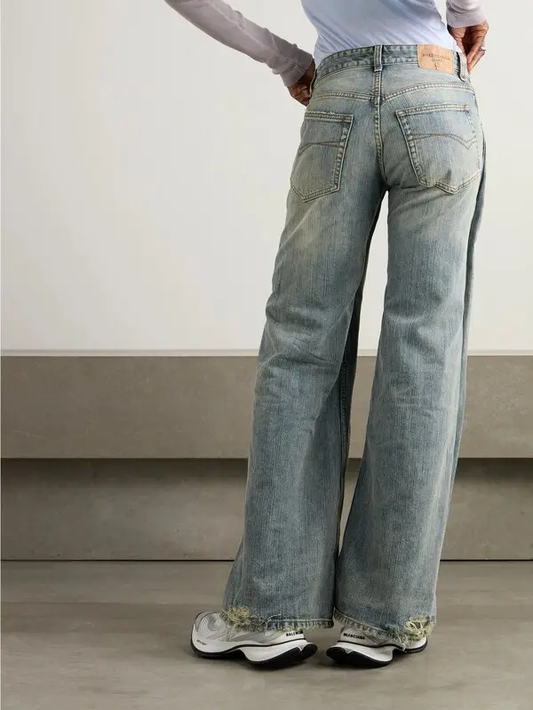 Balenciaga Distressed Mid-rise Wide-leg Jeans