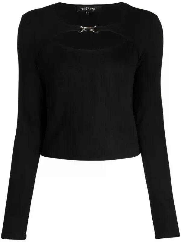 TOUT A COUP Buckle Detail Cropped Top - Black