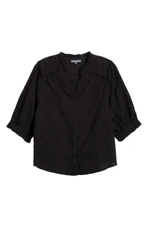 Wit & Wisdom Eyelet Lantern Sleeve Top - Black