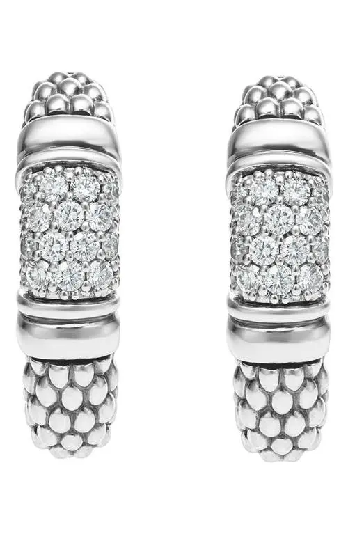 Lagos Signature Caviar Pavé Diamond J Hoop Earrings - Silver