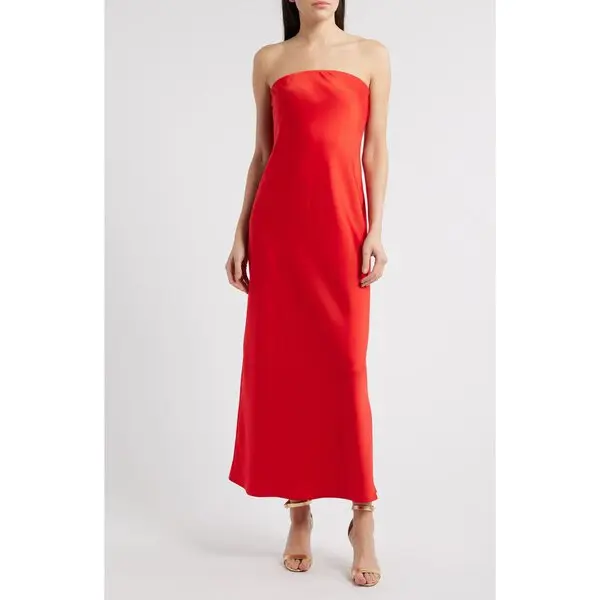 WAYF Madelyn Strapless Satin Dress