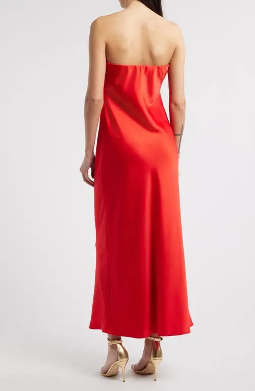 WAYF Madelyn Strapless Satin Dress