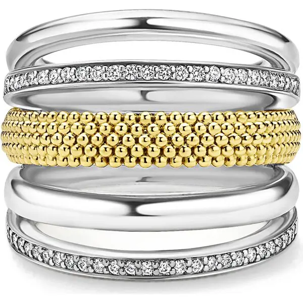 Lagos Caviar Lux Pavé Diamond Ring - Two-tone