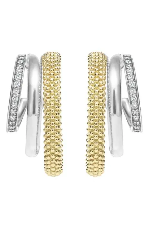 Lagos Caviar Lux Pavé Diamond Hoop Earrings - Two-tone