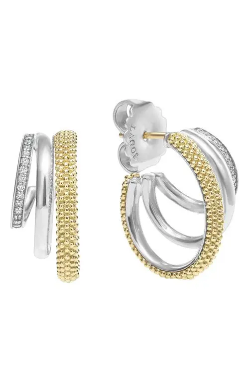 Lagos Caviar Lux Pavé Diamond Hoop Earrings