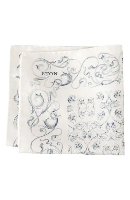 Eton Floral Motif Silk Pocket Square - Light Blue