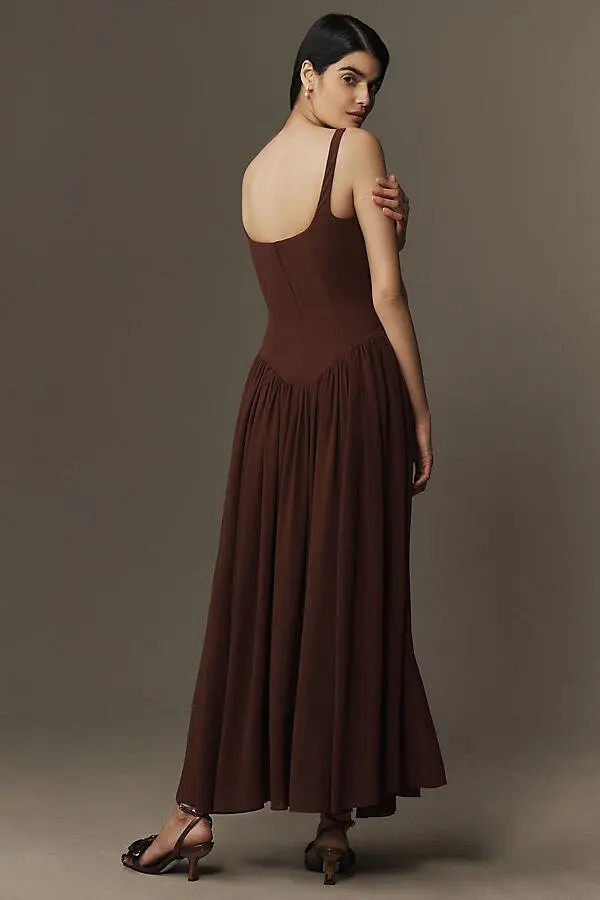 Bardot Drop-Waist Maxi Dress In Chocolate - 28% Off | Editorialist