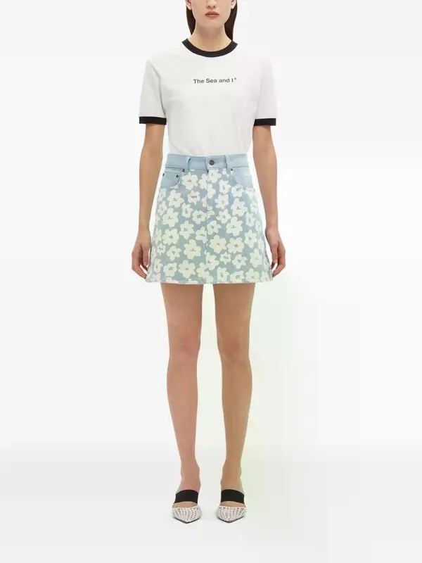 MSGM Floral-print Denim Skirt