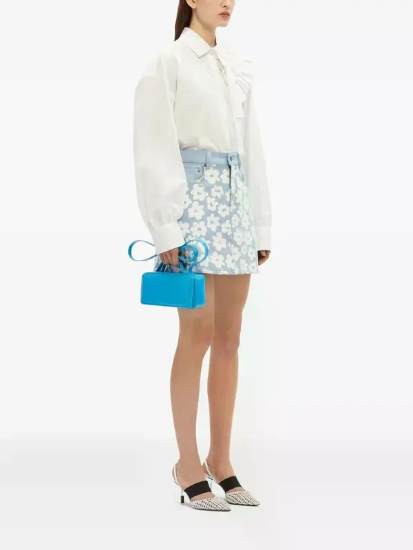MSGM Floral-print Denim Skirt