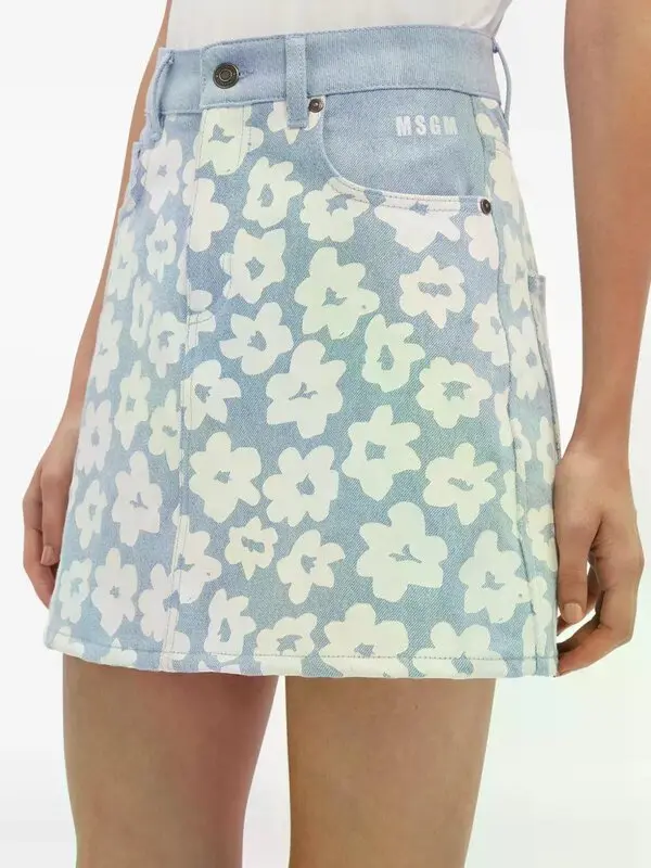 MSGM Floral-print Denim Skirt