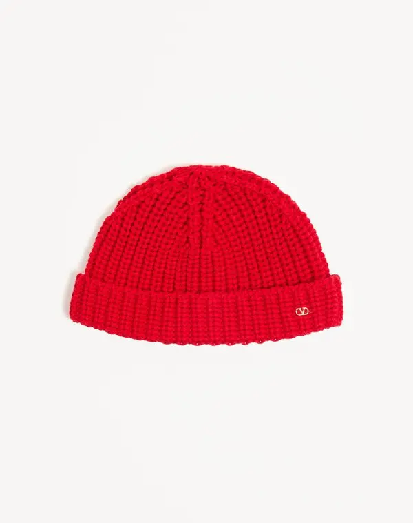 Valentino Garavani Vlogo Signature Knitted Beanie - Red