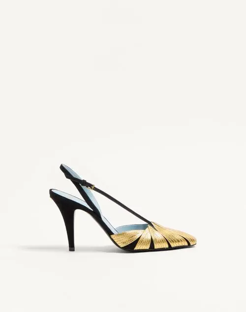 Valentino Garavani Foliefoliage Slingback Pumps - Black/gold
